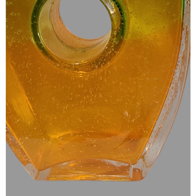 Vintage Margie’s Garden Hand Blown Bubble Art Glass Vase Green & Orange ...