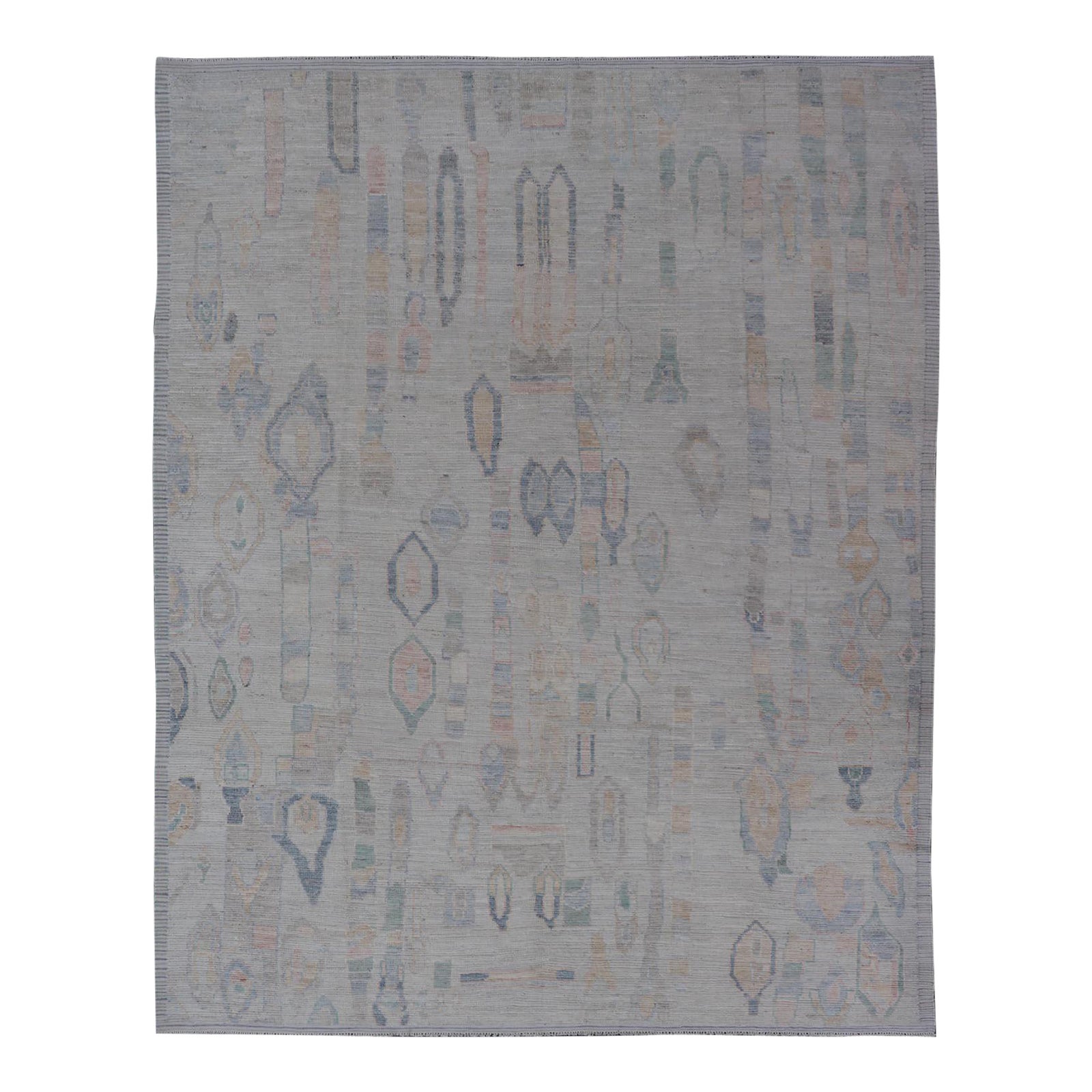 Modern Tribal Rug With Soft Blue's and Pastel Geometric Patterns 9'0 X ...