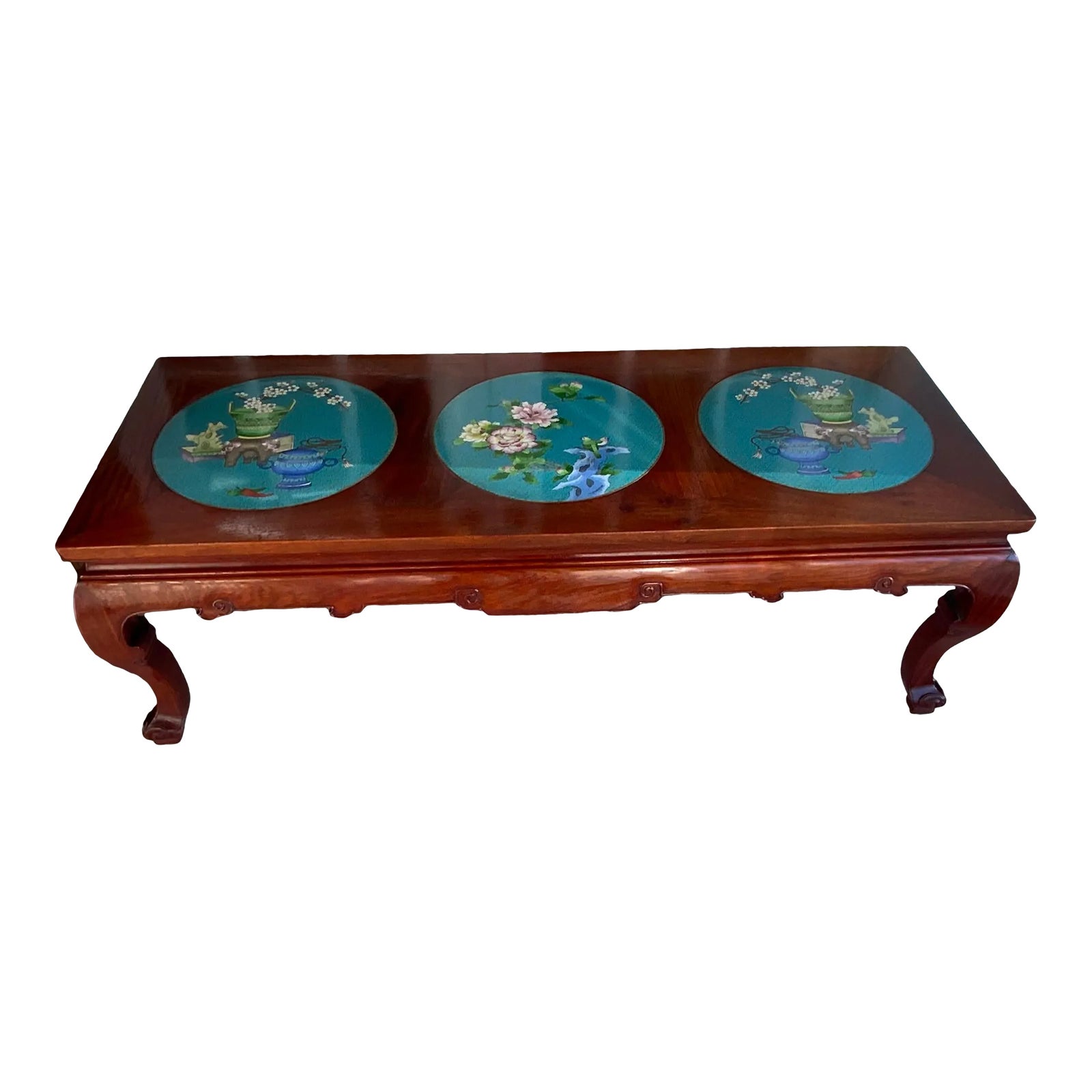 Early 20th Century Chinese Carved Hardwood Coffee Table With Cloisonné ...
