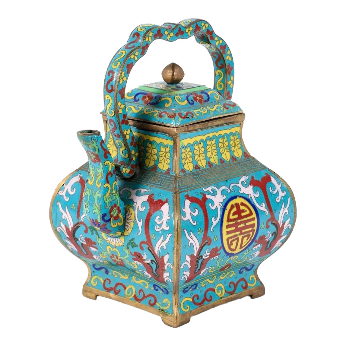 Chinese Turquoise Cloisonné Enamel on Bronze Teapot | Chairish