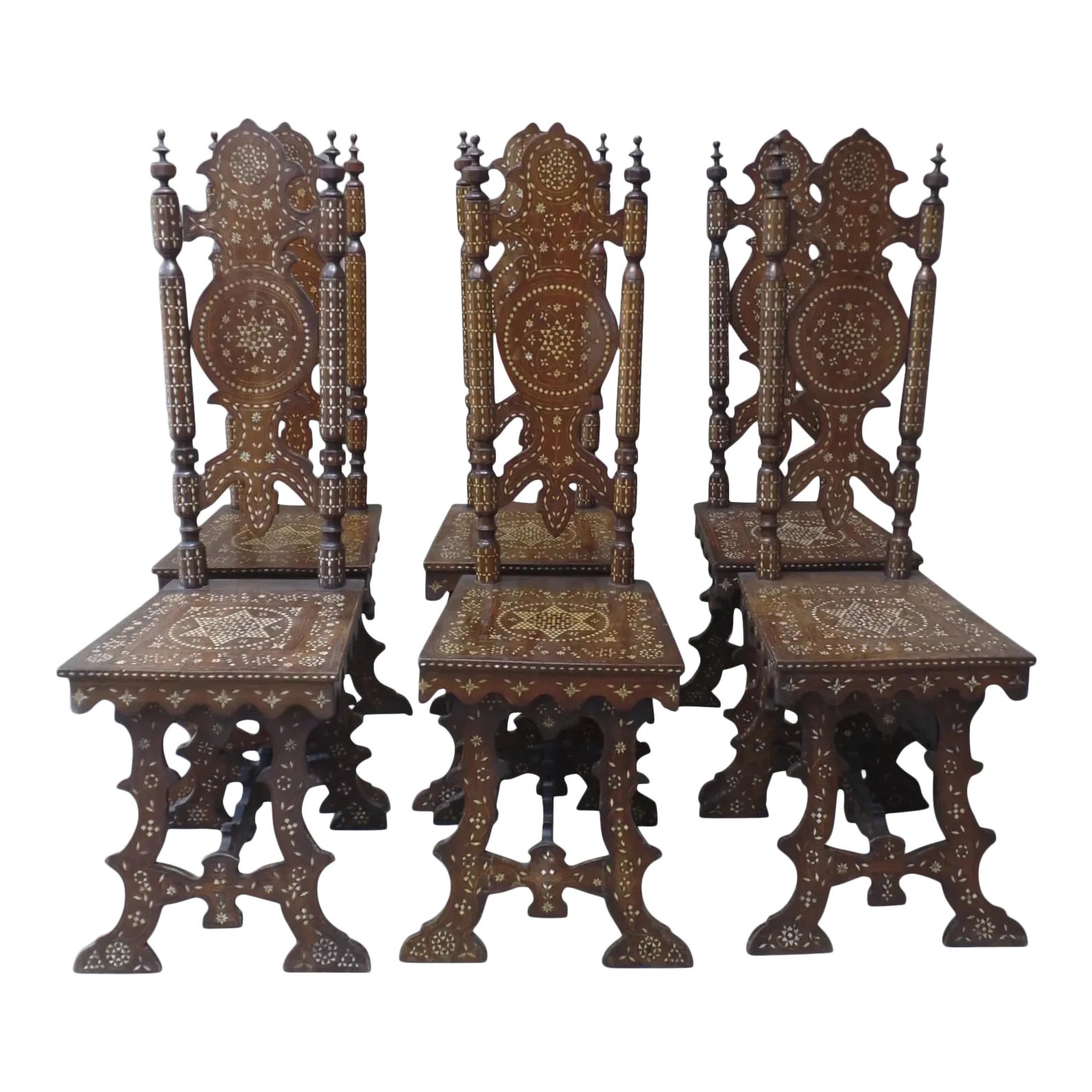Syrian Damascus Ottoman Inlaid Late 19th Century Chairs 2 Arm Chairs 6 ...