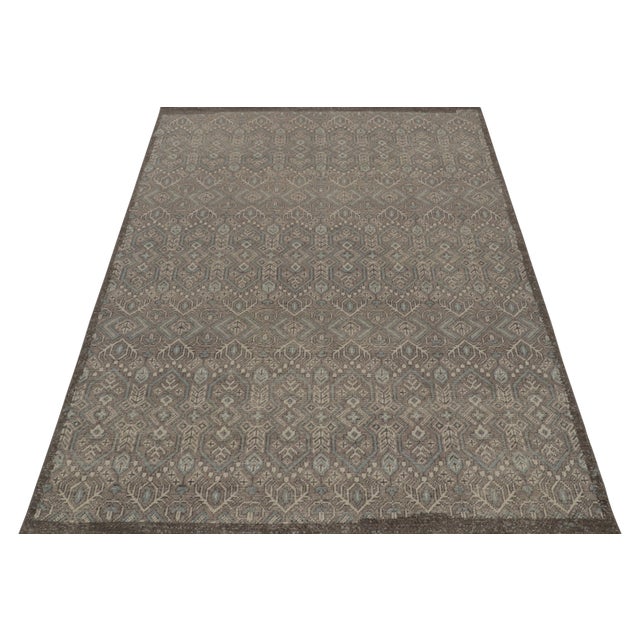 Rug & Kilim’s Distressed Tribal Style Rug in Gray and Blue Geometric ...