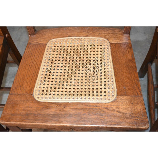 Vintage Mid Century Oak Pressback Cain Chairs - Set of 5 | Chairish