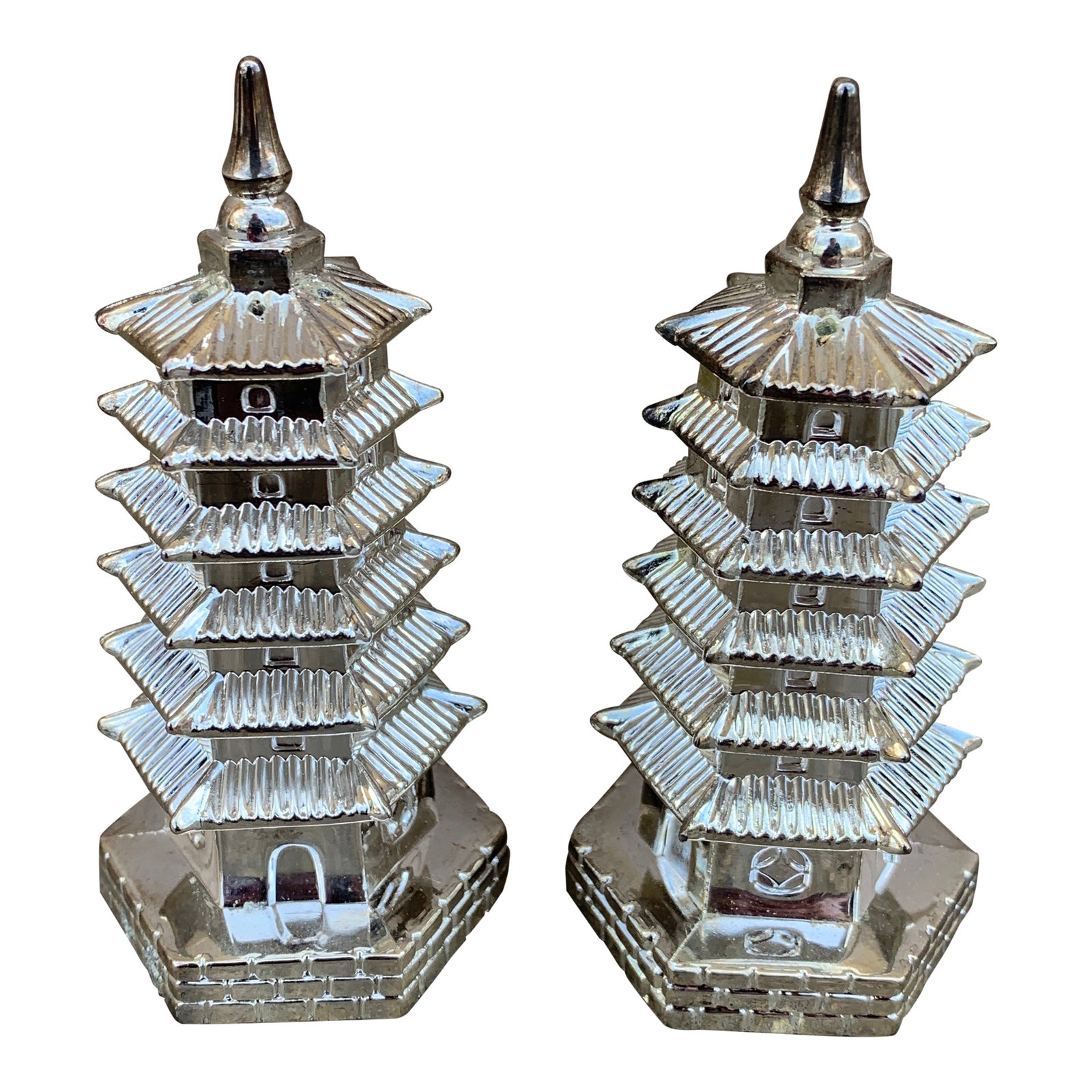 1970s Godinger Silverplate Chinoiserie Pagoda Salt and Pepper Shakers ...