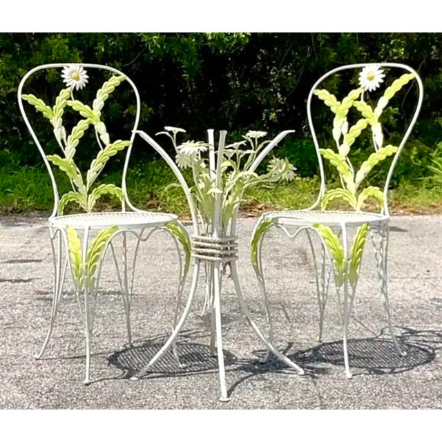 Vintage Italian Hand Painted Metal Daisy Garden Dining Table & 2 Chairs ...