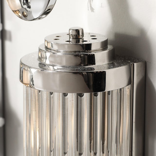 Art Deco Streamlined Linear Glass Rod Sconces W/ Chrome Fittings | Chairish