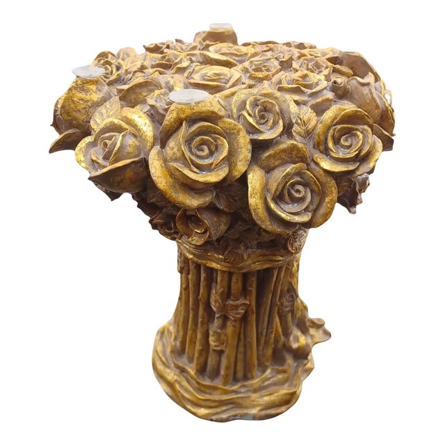 Late 20th Century Vintage Gilt Gold Rose Bouquet Side Table Base | Chairish