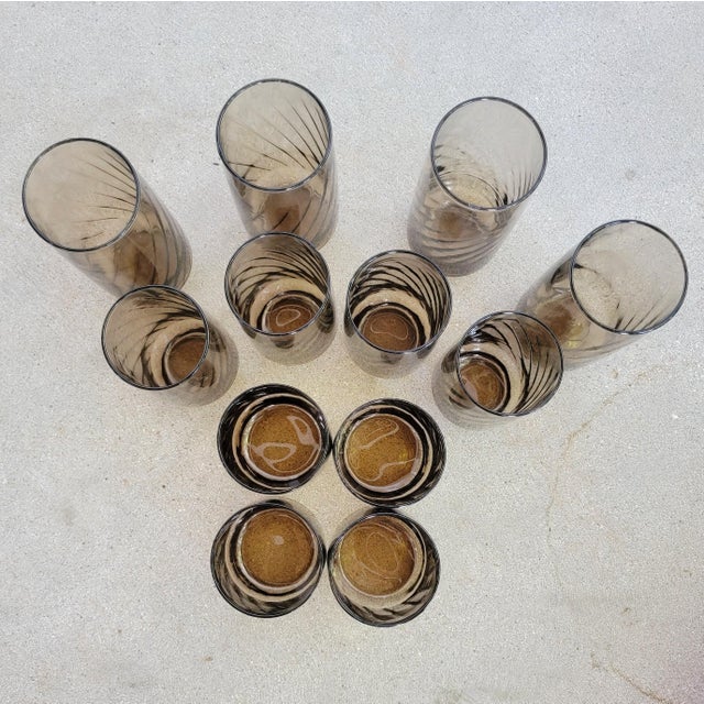 1960s Vintage Smoke Glass Cup Set by Anchor Hocking - 12 Pieces | Chairish