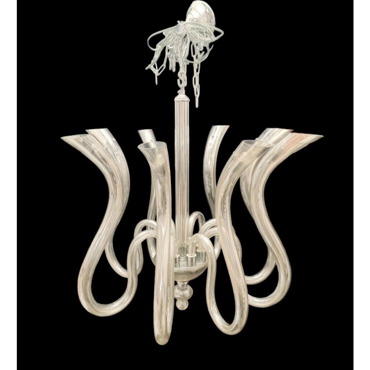 Massive Italian Murano 12 Light Mercury Glass Curved Pipe Chandelier ...