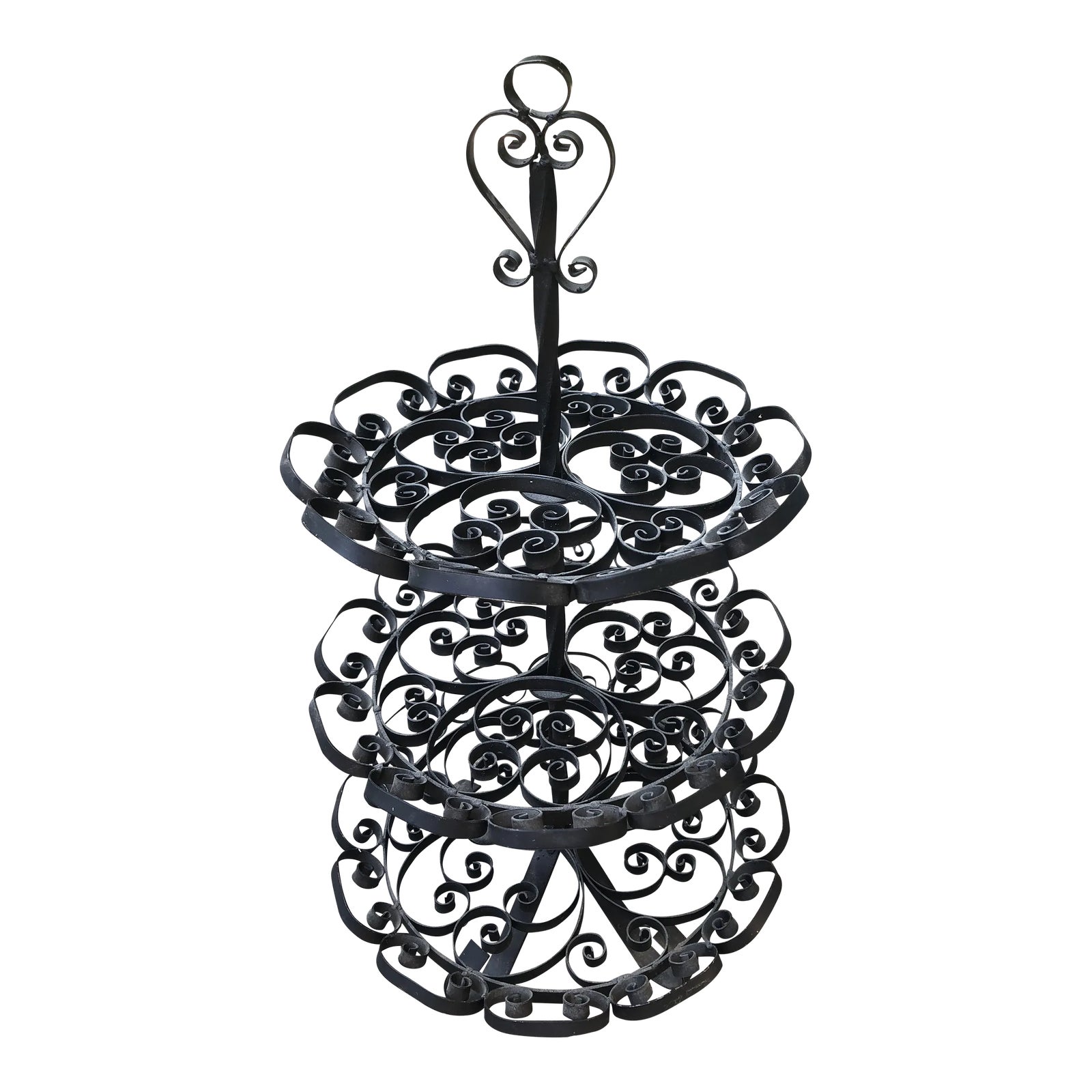 1950s Spanish Ornate Cast Iron Three Tier Stand | Chairish