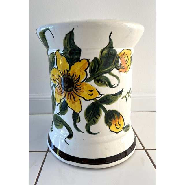 Large Vintage Hand Painted Flower Garden Stool | Chairish