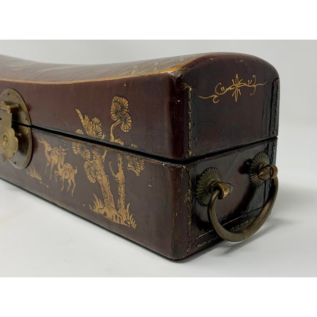 Antique Chinese Hand-Painted Leather Pillow Box | Chairish