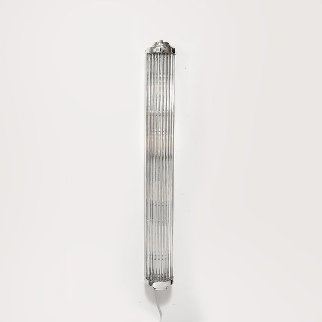 Art Deco Streamlined Linear Glass Rod Sconces W/ Chrome Fittings | Chairish