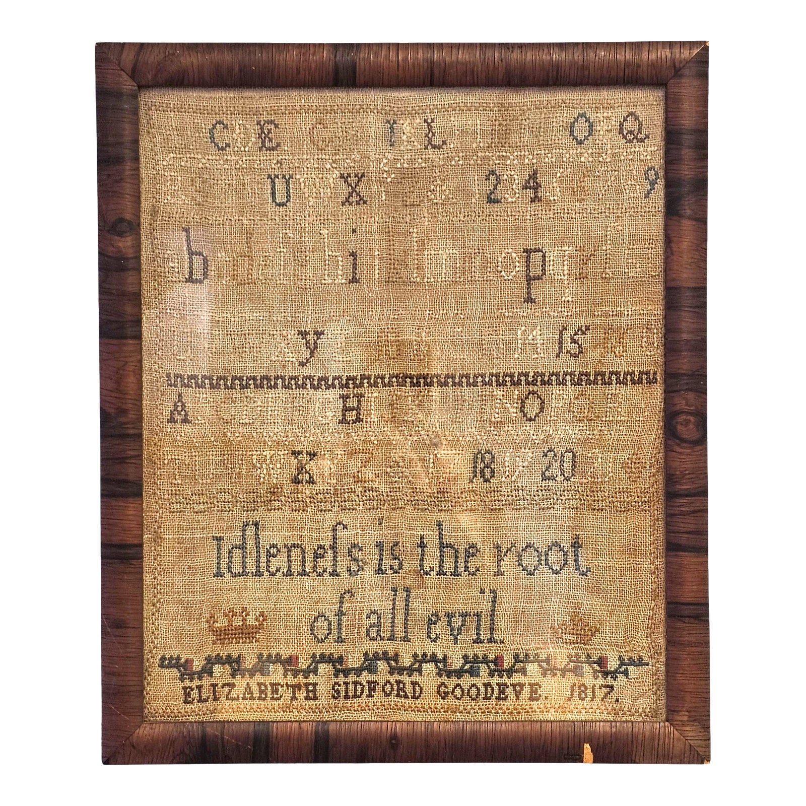 1817 Antique American Needlepoint Sampler by Elizabeth Sidford Goodeve ...
