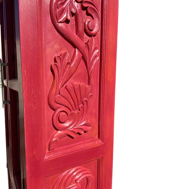 Rustic Style Hand Carved Wood Cabinet | Chairish