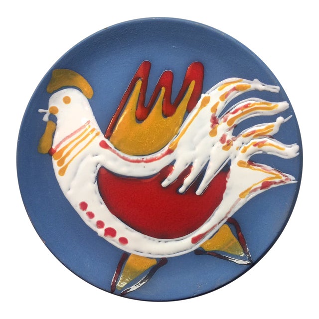 Vintage Studio Blue Hanging Rooster Plate | Chairish