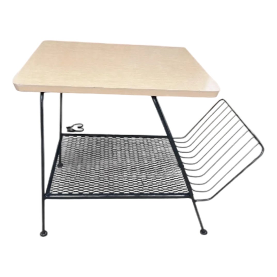 Mid Century Table With Metal Magazine Rack | Chairish