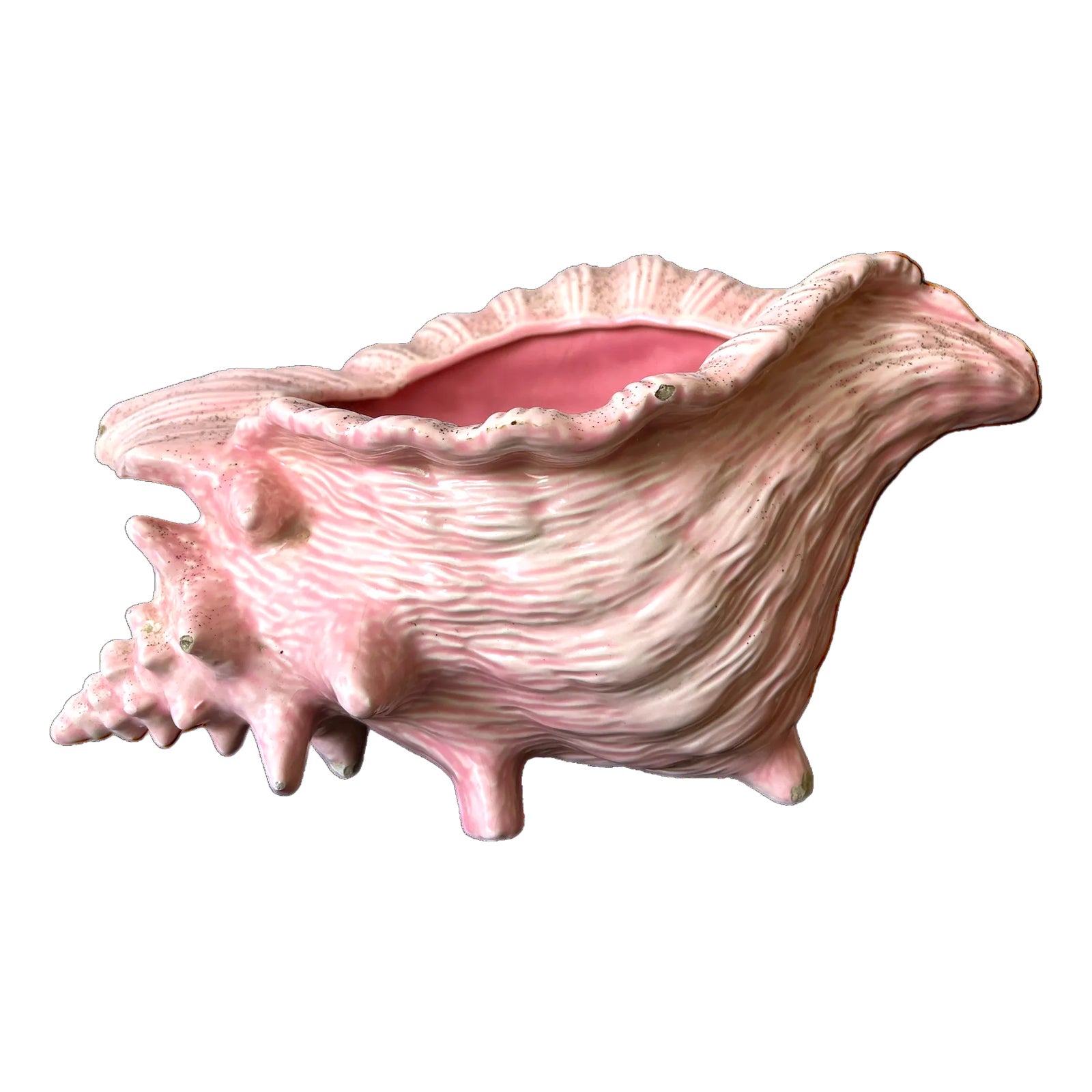 Large Vintage 1970s Pink Ceramic Conch Shell Planter | Chairish