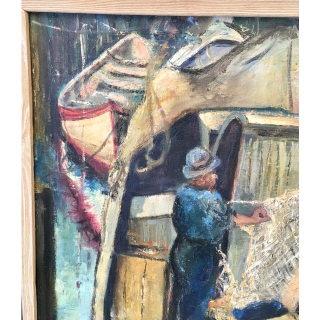 Vintage Mid Century Original Oil Painting “Mending Nets” by Rose ...