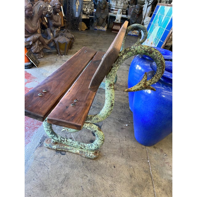 1920s Vintage Snake-Inspired Iron and Black Walnut Wood Bench | Chairish