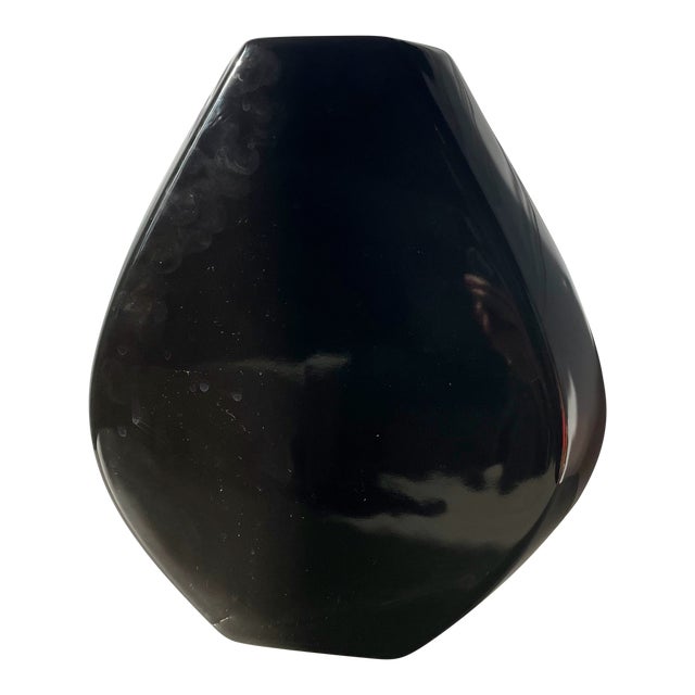 Vintage 1997 Haeger Pottery Black Art Deco Angular Vase | Chairish