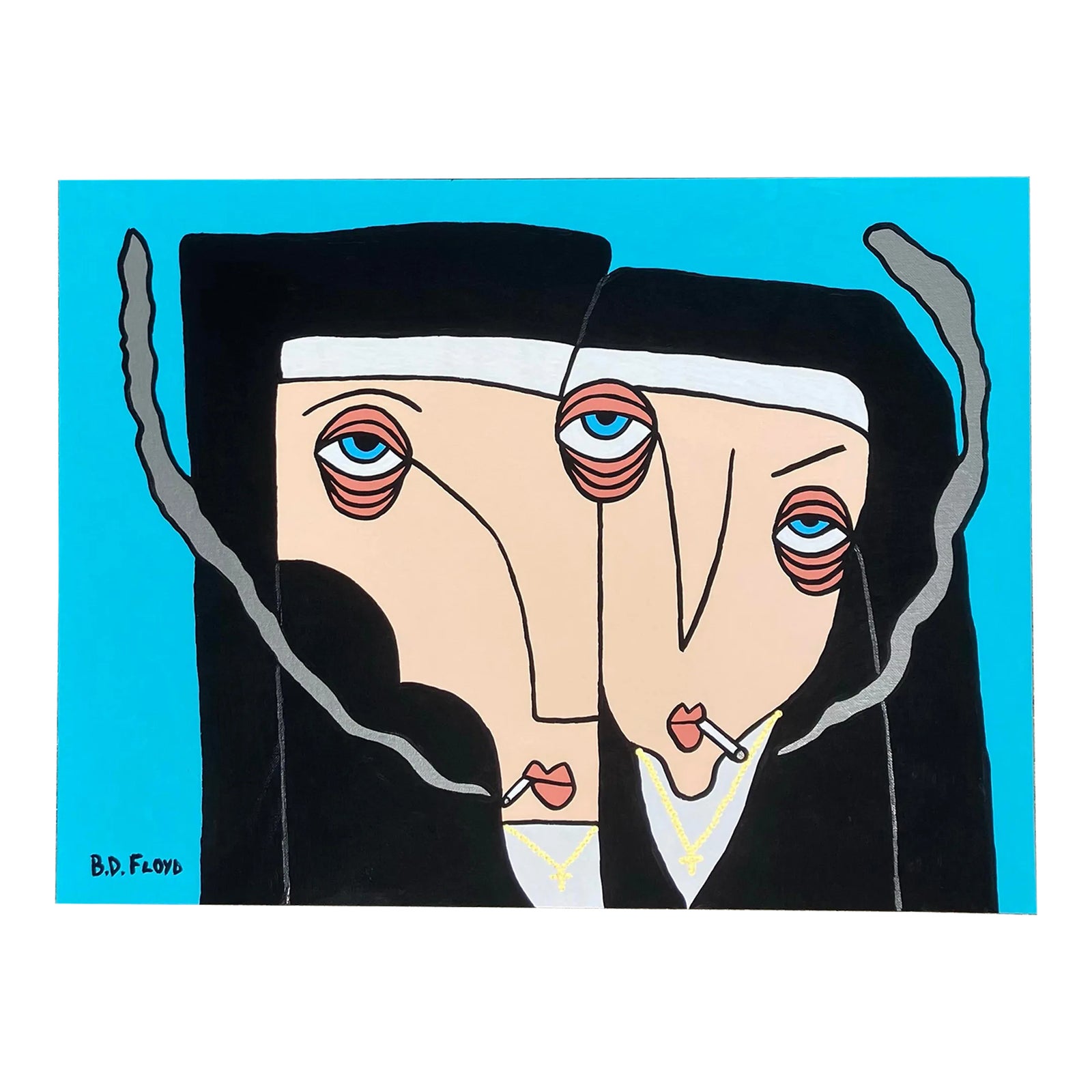 Contemporary Original B.D.Floyd Outsider Folk Art Painting “Smoking ...