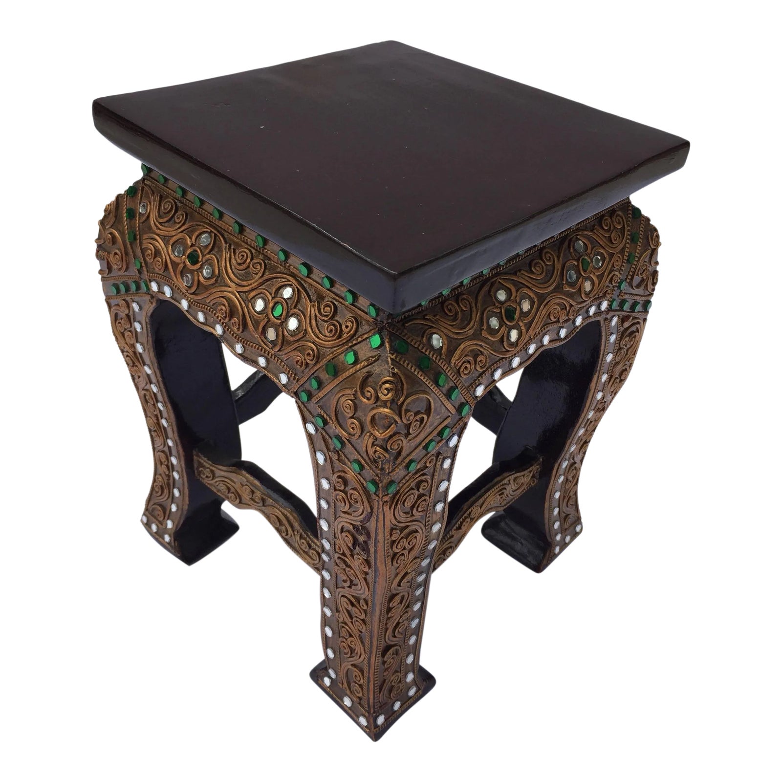 20th Century Asian Small Low Wooden Gilded Table Stand | Chairish