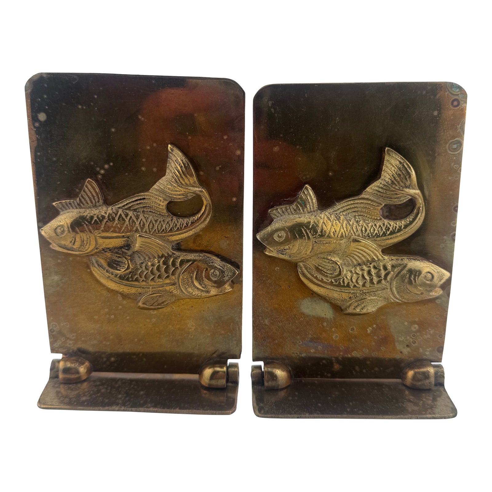 Vintage Solid Brass Folding Fish Koi Bookends | Chairish