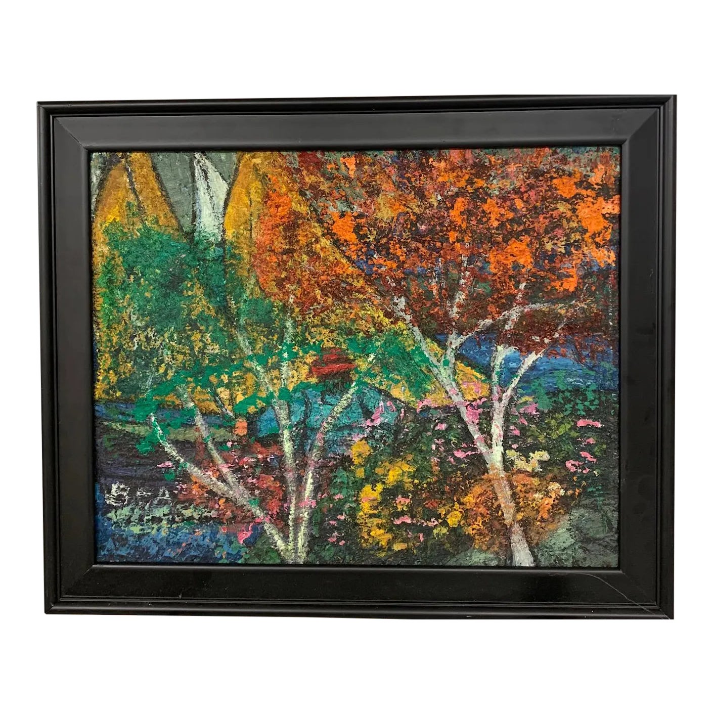 Mid 20th Century "Red Maple" Expressionist Folk Art Style Tree ...