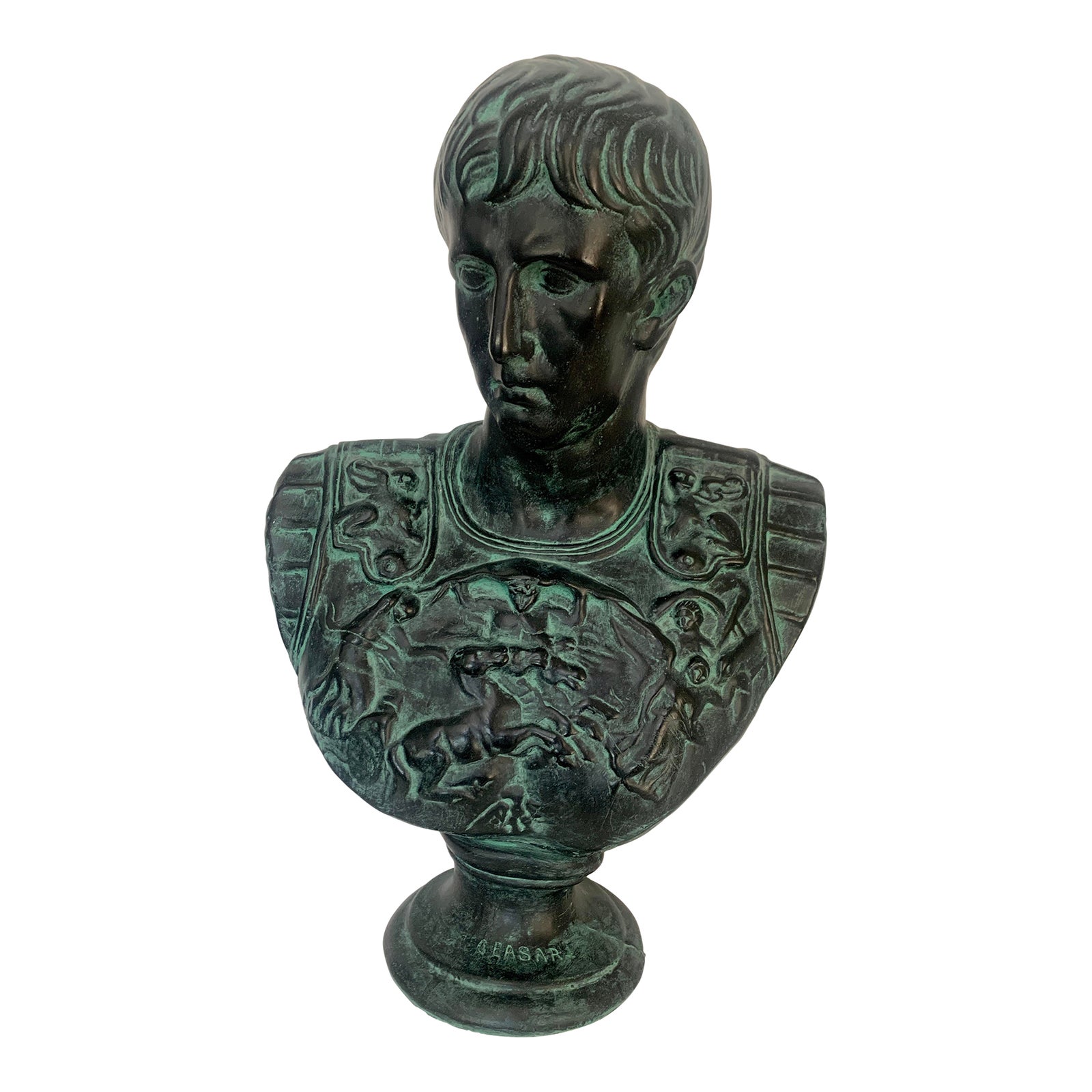 Neo-Classical Bronzed Plaster Roman Bust Julius Caesar | Chairish