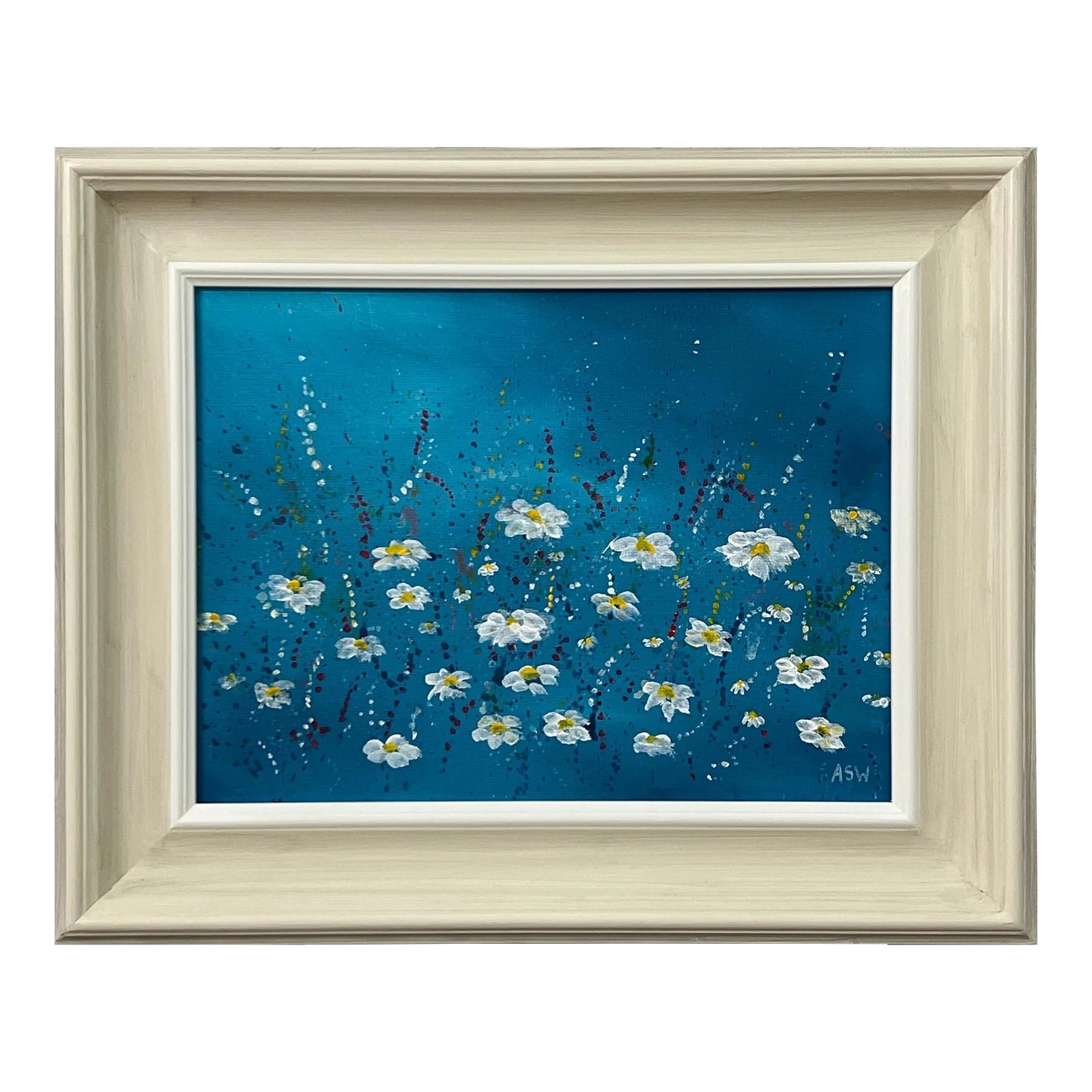 Angela Wakefield Abstract White Daisy Flowers on Turquoise Background ...