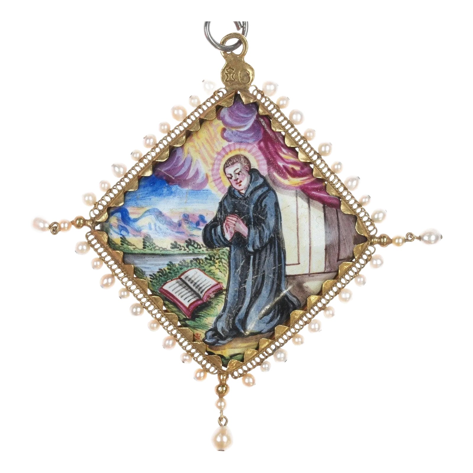 20ct Gold Antique Spanish Colonial Religious Enamel Pendant With ...