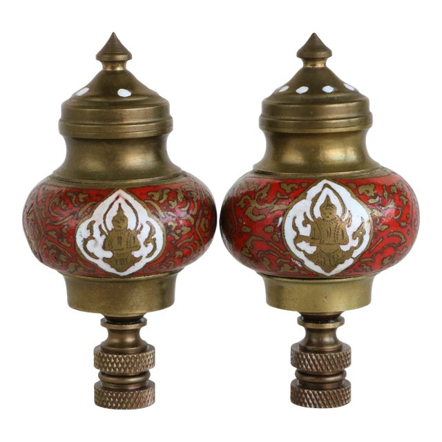 Buddha Enameled Brass Lamp Finials - a Pair | Chairish