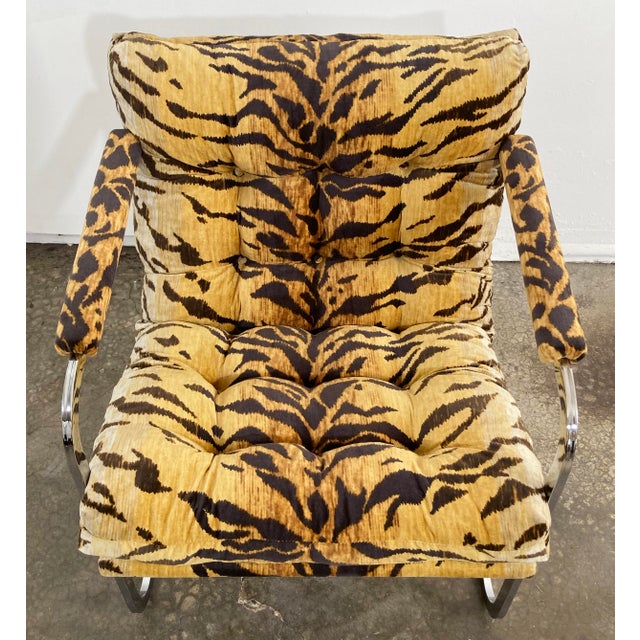 Vintage Custom Upholstered Tiger Print Velvet MCM Cantilever Chair With ...