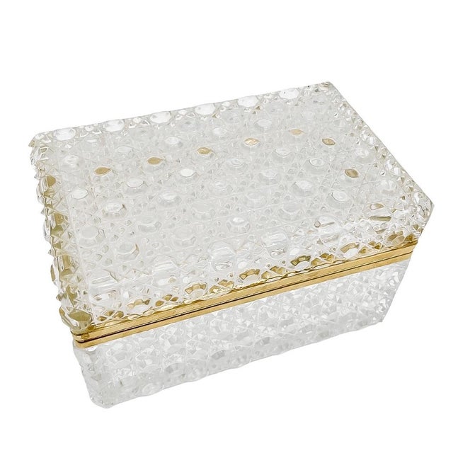 Mid 20th Century Large Diamond Cut Crystal Hinged Box | Chairish