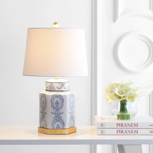 Michelle Table Lamp in Blue & White - a Pair | Chairish
