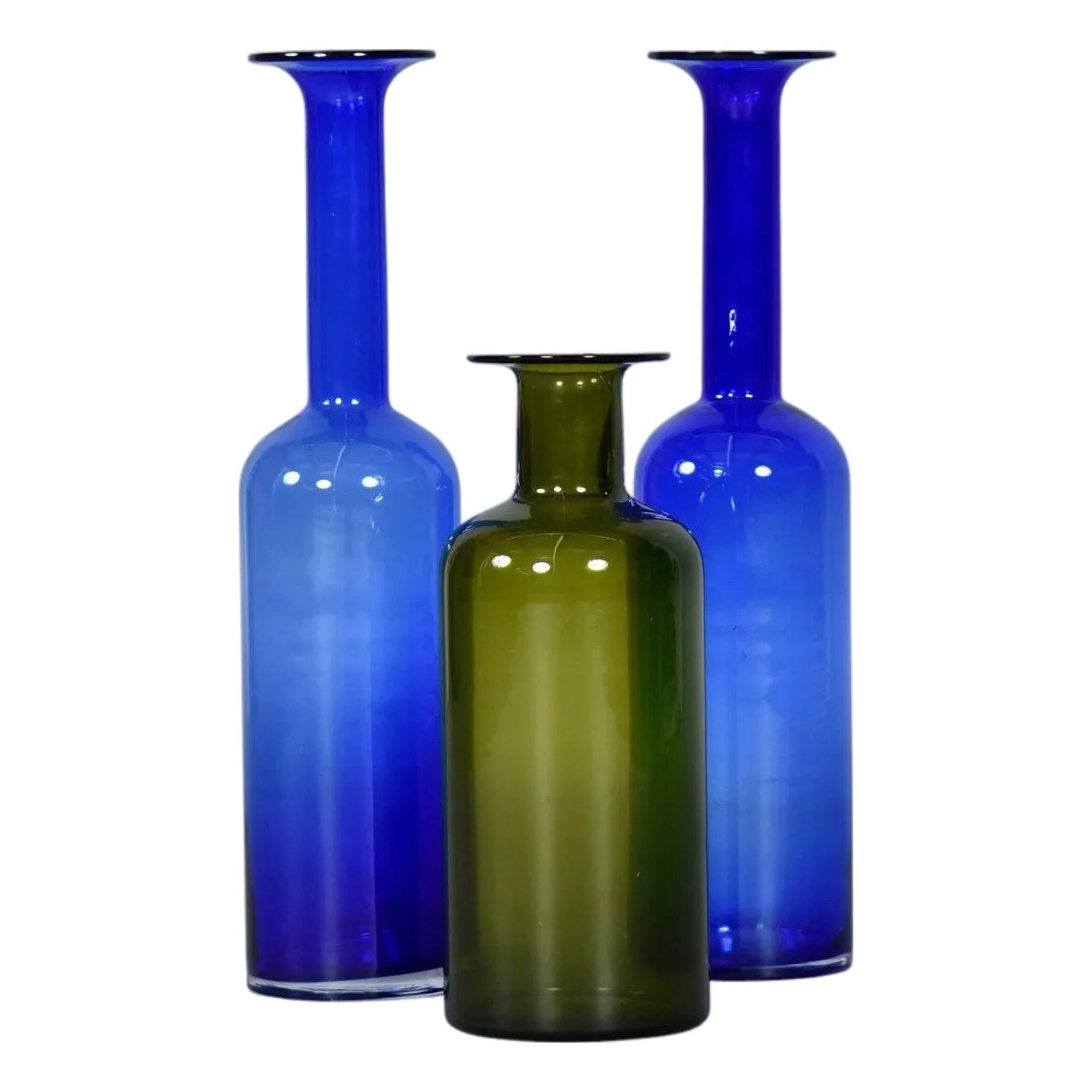 Trio of Otto Brauer for Holmegaard Green and Blue Danish Glass ...