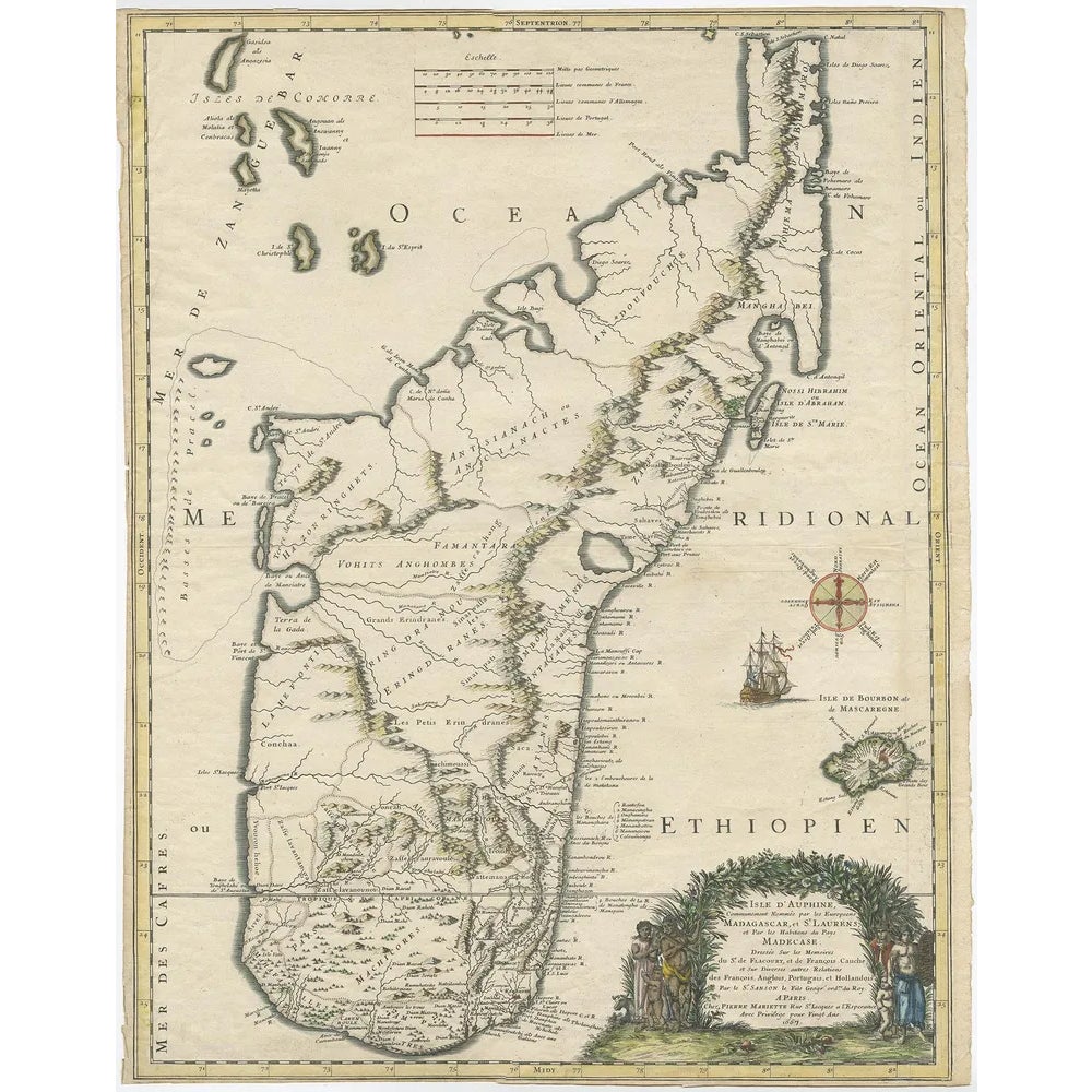 Antique Map of Madagascar, the Comoros Islands and Reunion Island, 1667 ...