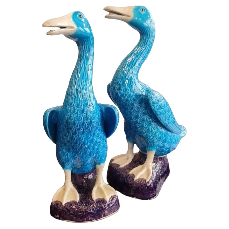 Porcelain Ducks Glazed with Turquoise Blue, 1890s, Set of 2 | Chairish