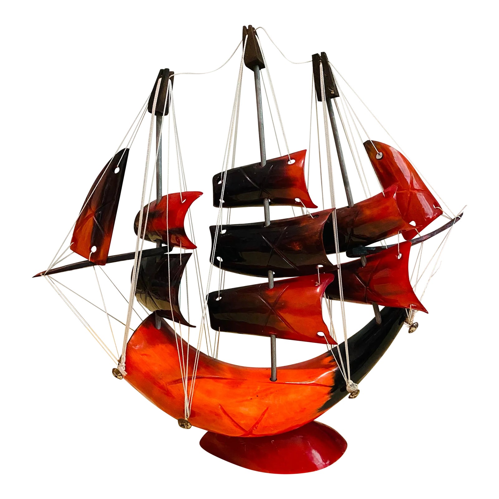 1950s Hand Carved Horn Ship on Horn Base | Chairish