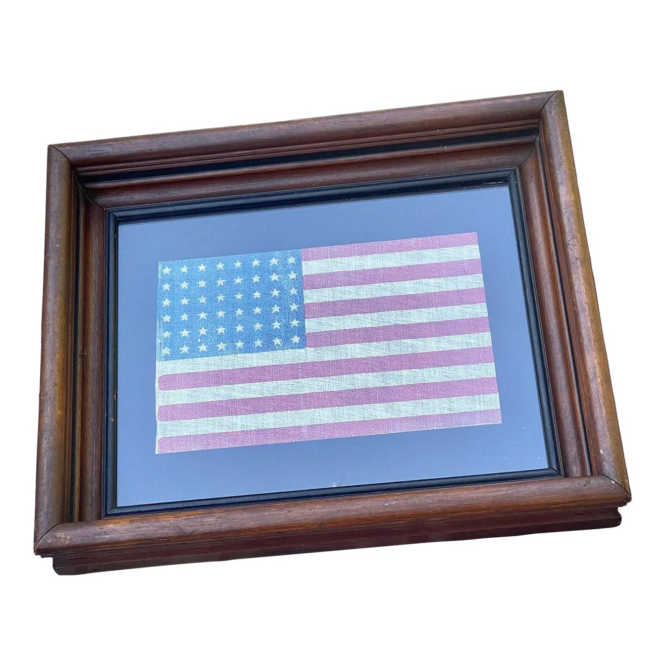 Antique Framed Cotton Gauze 48 Star American Flag in Antique Walnut ...