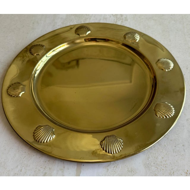 Vintage Brass Scallop Motif Charger Plates - Set of 4 | Chairish