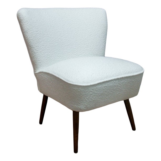 Mid Century White Boucle Club Chair