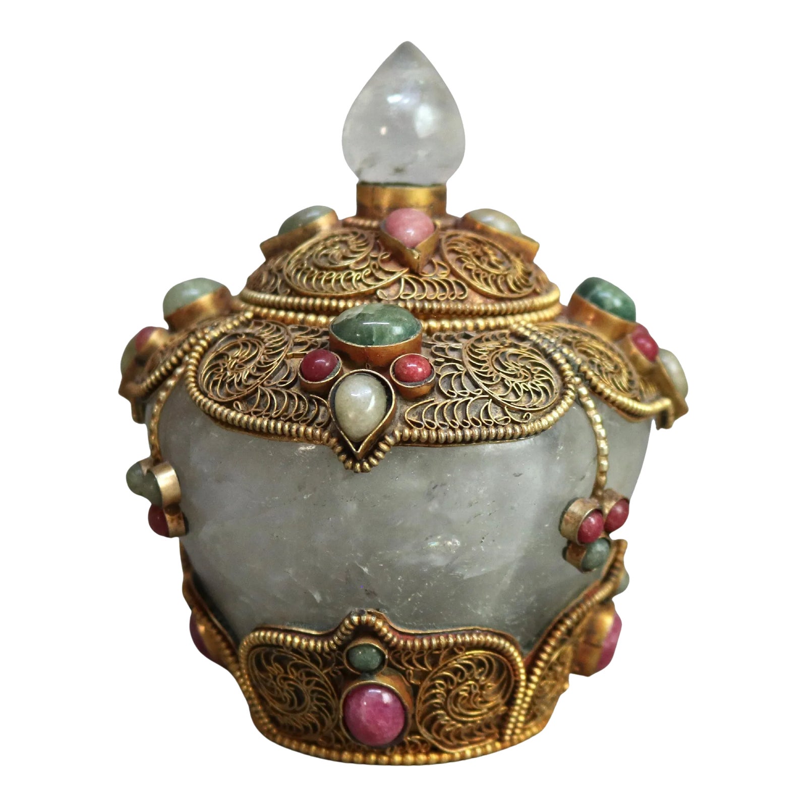 Early 20th Century Chinese Tibetan Quartz Temple Jar with Semiprecious ...