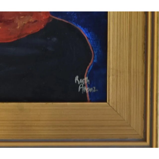 French Mademoiselle With Red Hat Portrait Oil Painting W/ Antiqued Gold ...