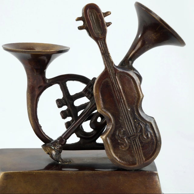 Pair Vintage Bronze-Clad Musical Instruments Bookends | Chairish