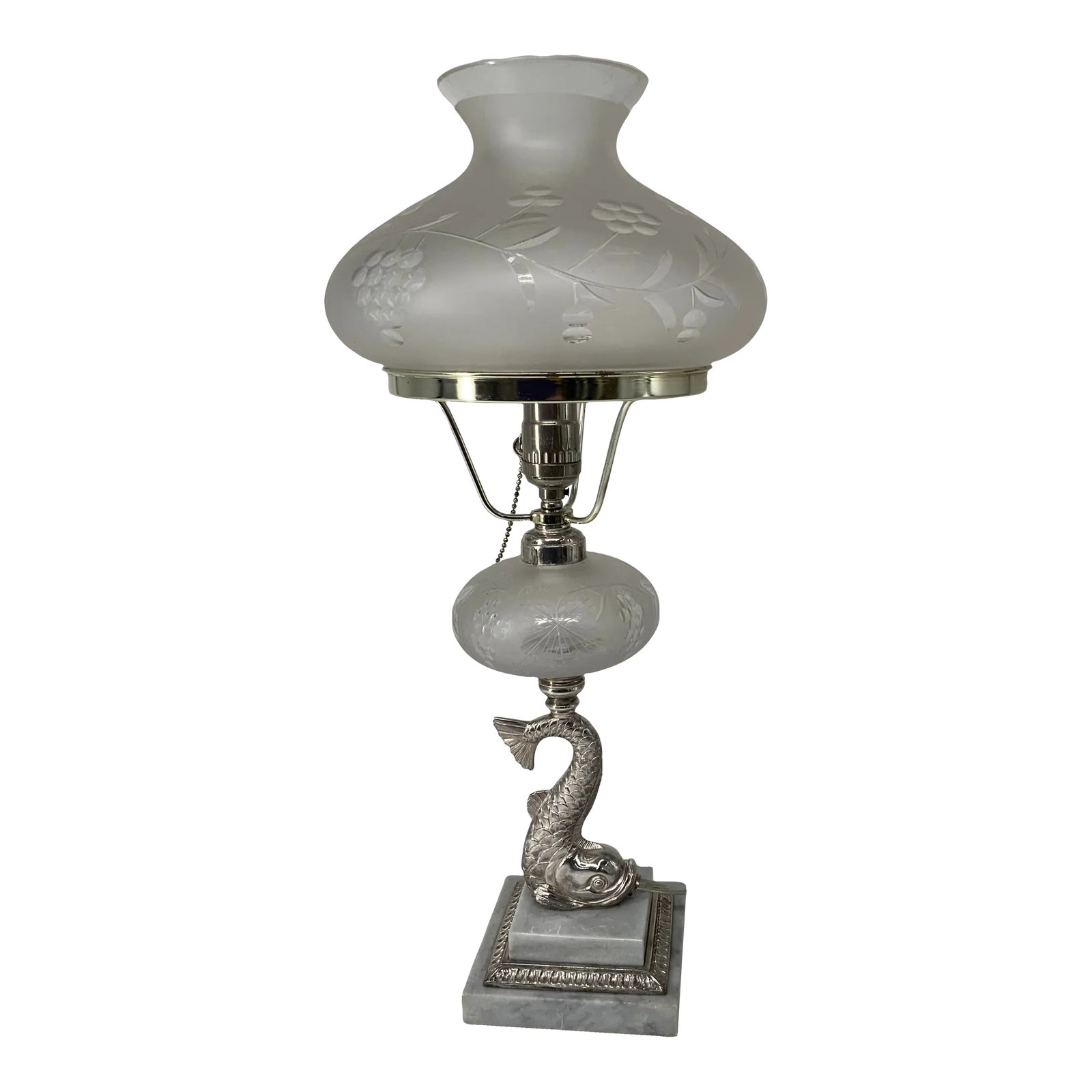 Vintage Silver Plate and Frosted Glass Victorian Style Dolphin Lamp ...