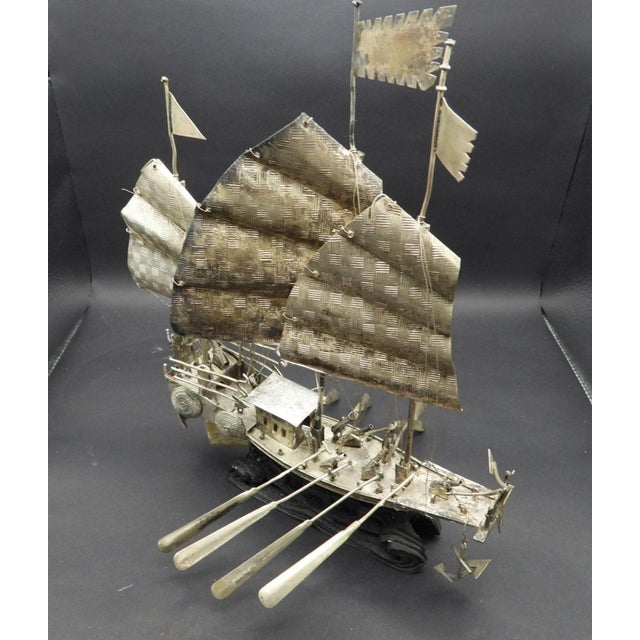 Early 20th Century Chinese Hong Kong Silver Junk Boat Model Display ...