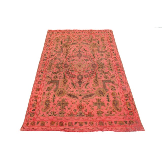 Persian Overdyed Wool Rug in Pink With Allover Motif 3 X 5 | Chairish