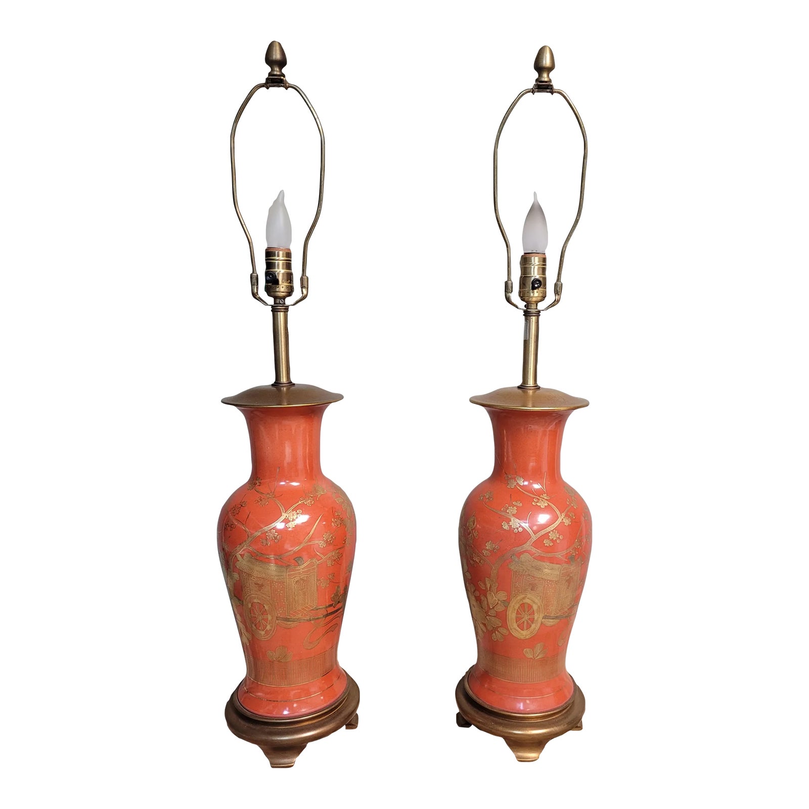 1950s Pair of Chinese Gilt Vase Lamps by Marbro Lamp Co. | Chairish